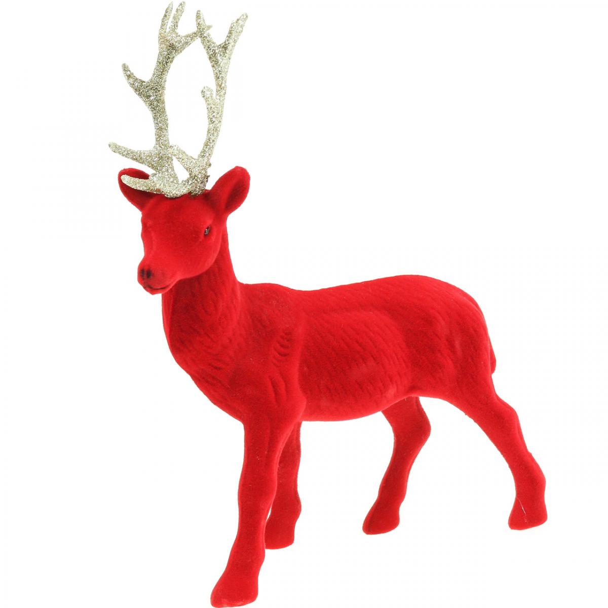 Floristik24.at Deko Hirsch Dekofigur Deko-Rentier Beflockt Rot H28cm-06880