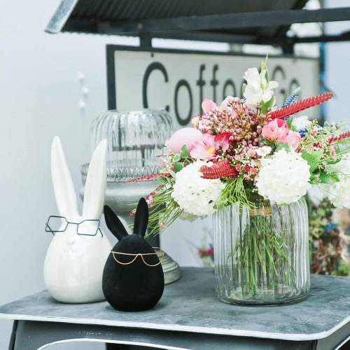 Floristik24.at Osterhase mit Brille Weiß Perlmutt Keramik H20cm